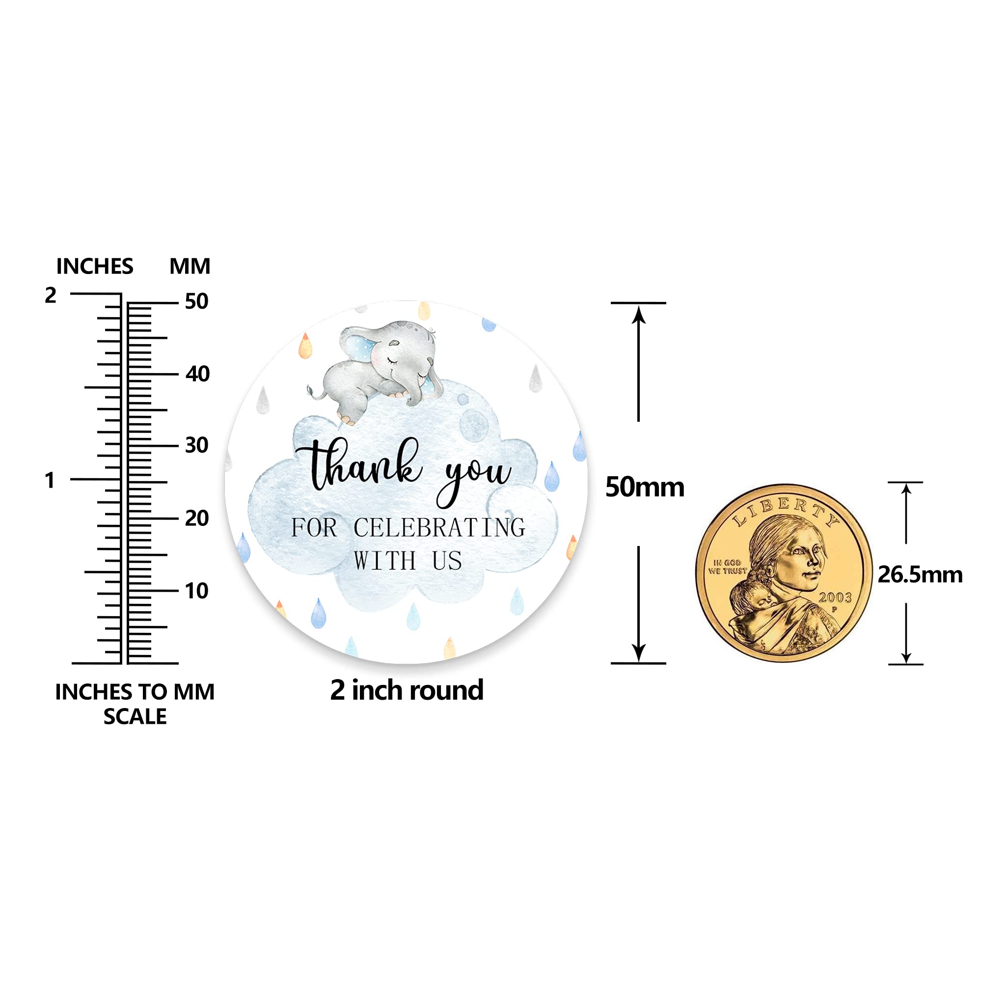 80 Elephant Baby Shower Thank You Stickers, Elephant Themed Baby Shower Favor Label Stickers(2 Inch)