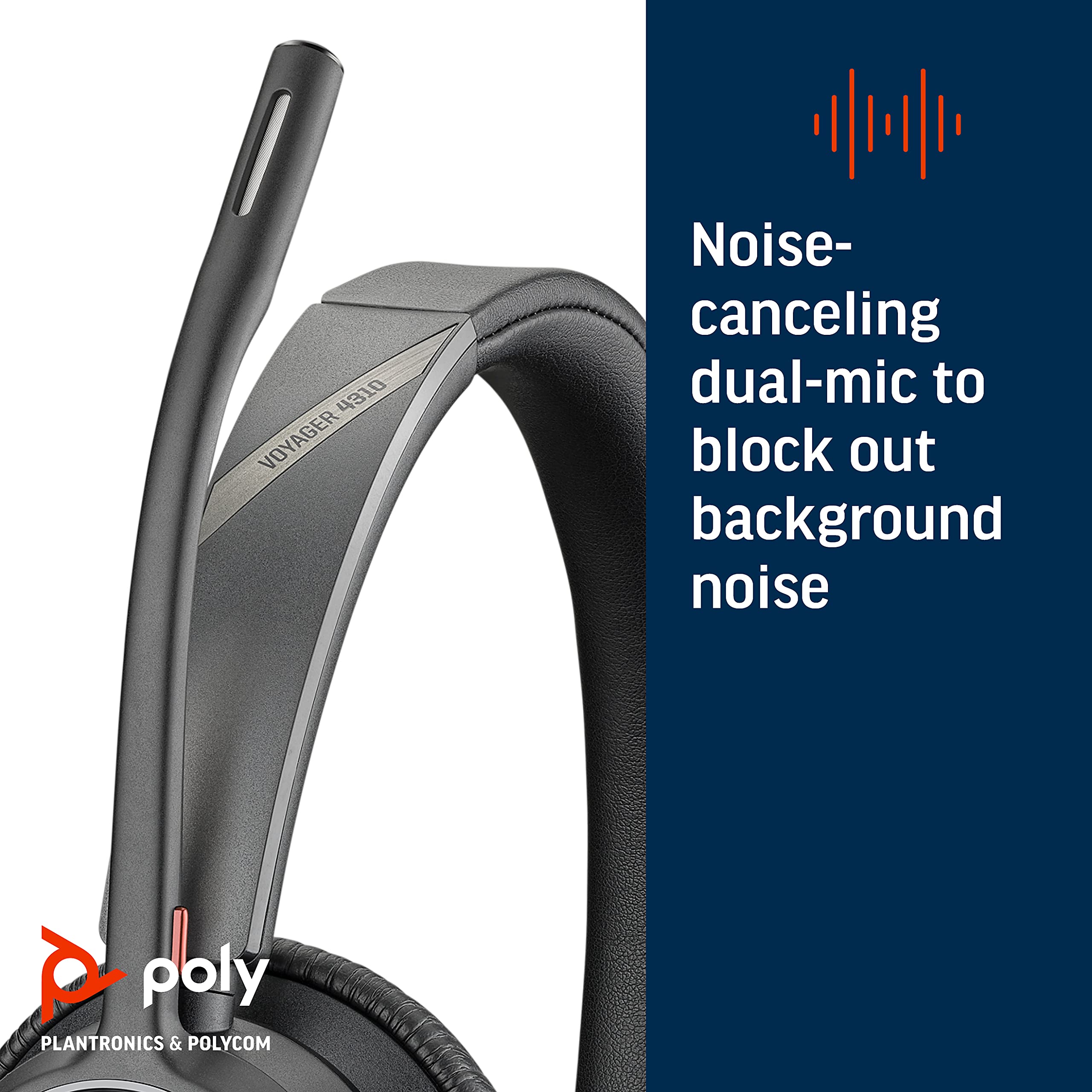Poly - Voyager 4310 UC Wireless Headset + Charge Stand (Plantronics) - Single-Ear Headset- Connect to PC/Mac via USB-C Bluetooth Adapter, Cell Phone via Bluetooth-Works w/Teams (Certified), Zoom&More