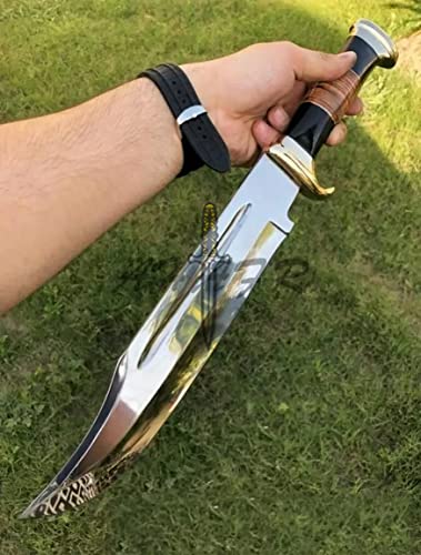 AHAFR Crocodile Dundee Bowie Knife D 2 Steel Handmade 18" Buffalo Horn Leather Handle Knife Large Hunting Bowie Knife With Leather Sheath Razor Sharp KE-0547-HK