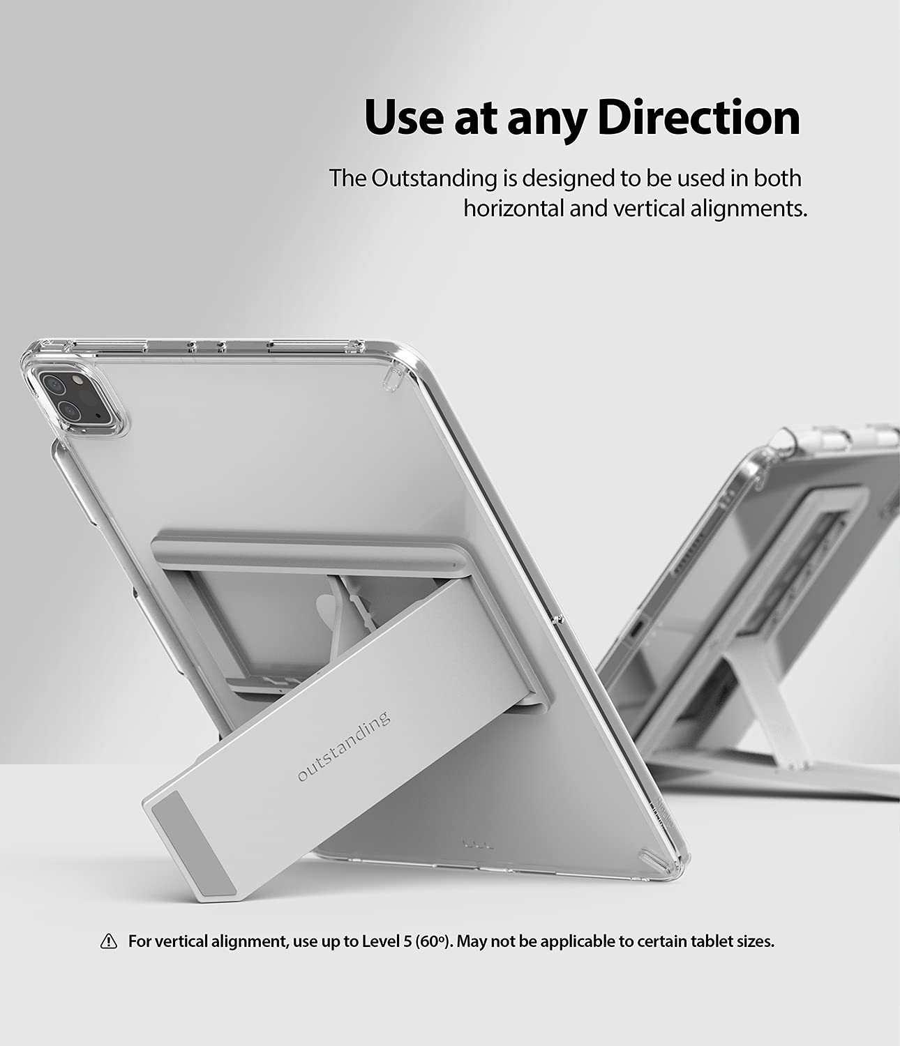 Ringke Fusion with Outstanding [Case + Stand] Compatible with iPad Pro 11 Inch Case (4th 2022, 3rd 2021, 2nd 2020, 1st 2018) Transparent Cover with Pencil Holder + Kickstand - Clear & Light Gray