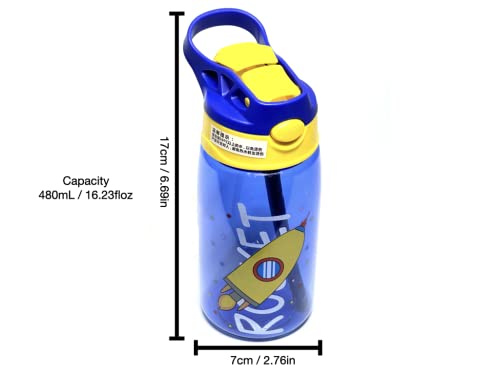 (2-Pack) ZIGIDO Kids Water Bottle for School, 16oz with Straw, ideal for Boys and Girls, Spill Proof & Dishwasher safe Kids Bottle, BPA-Free, Sippy Cup with attractive design, White & Blue