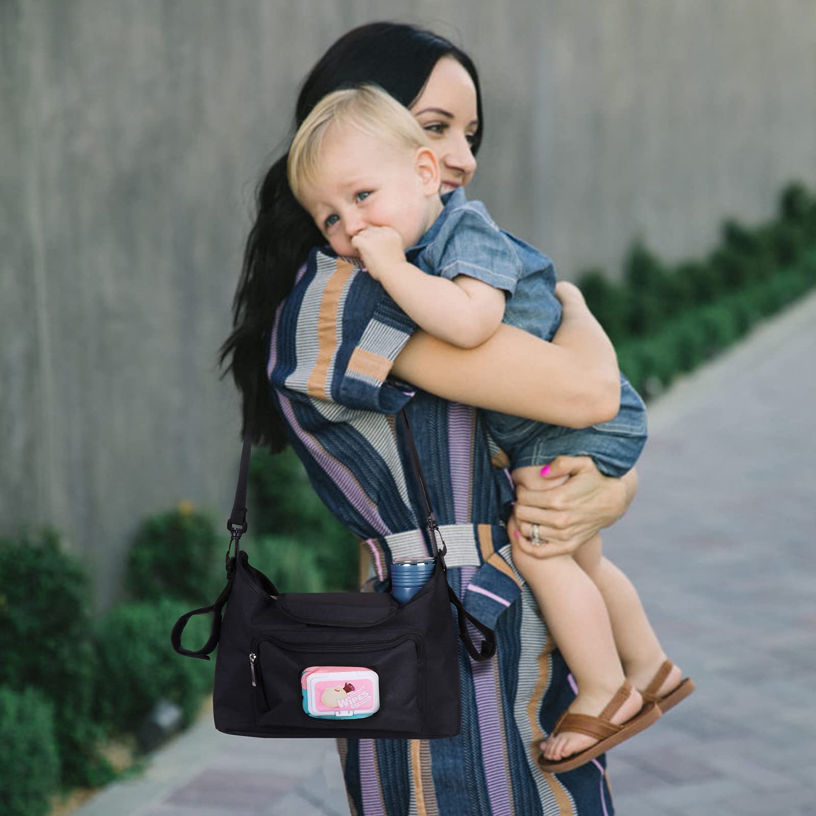 Baby Stroller Organizer - Stroller Accessories Bag Large Space with 2 Cup Holders Multiple Zipper Pockets for Bottle, Diaper, Phone, Toys - Universal Fit