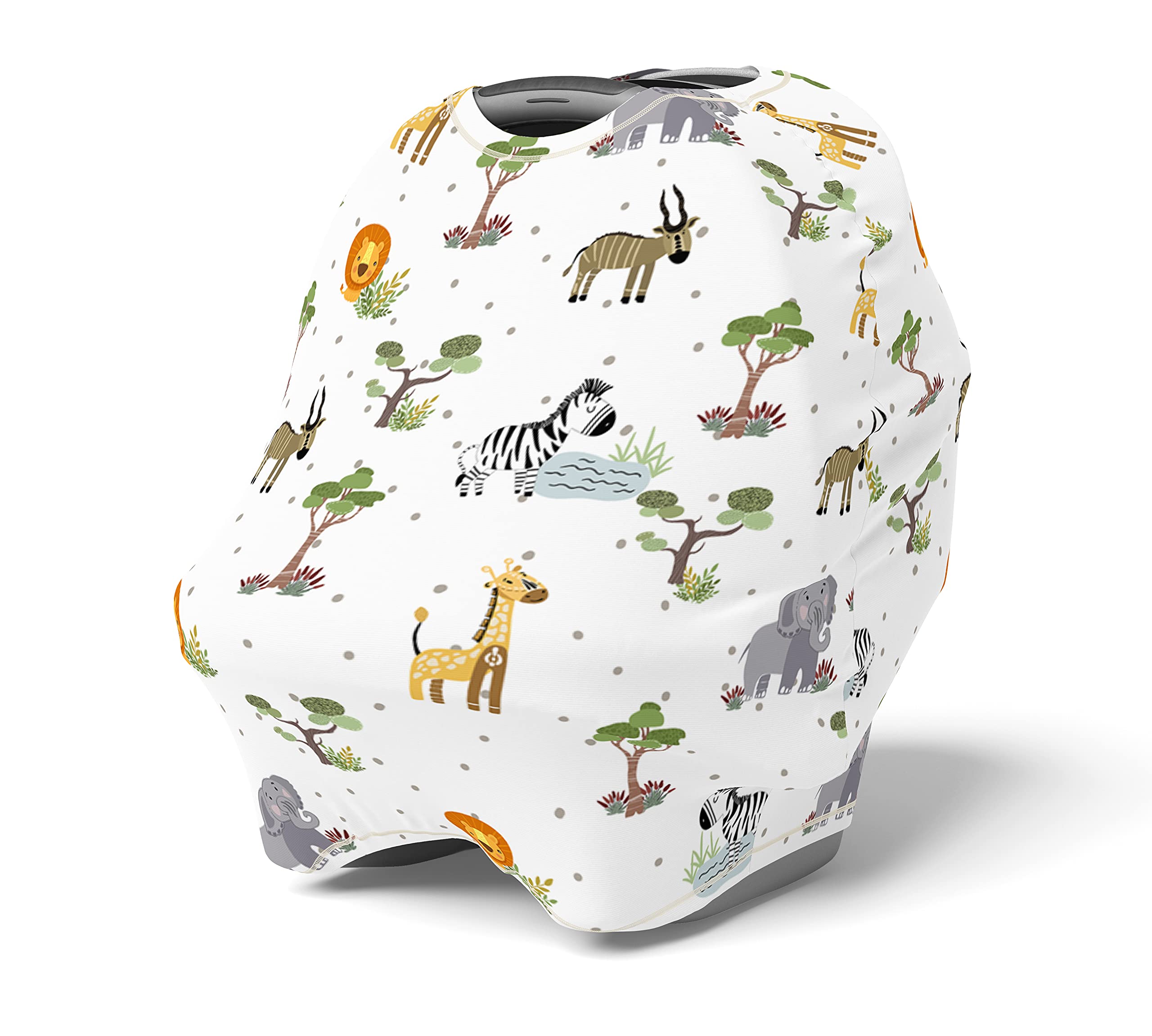 Stretchy Multi Use Cover Safari Animals Car Seat Canopy Nursing Breastfeeding Cover Up Shopping Grocery Cart High Chair Covering Baby Girl or Boy Nursery Decor African Jungle Zebra Lion Giraffe