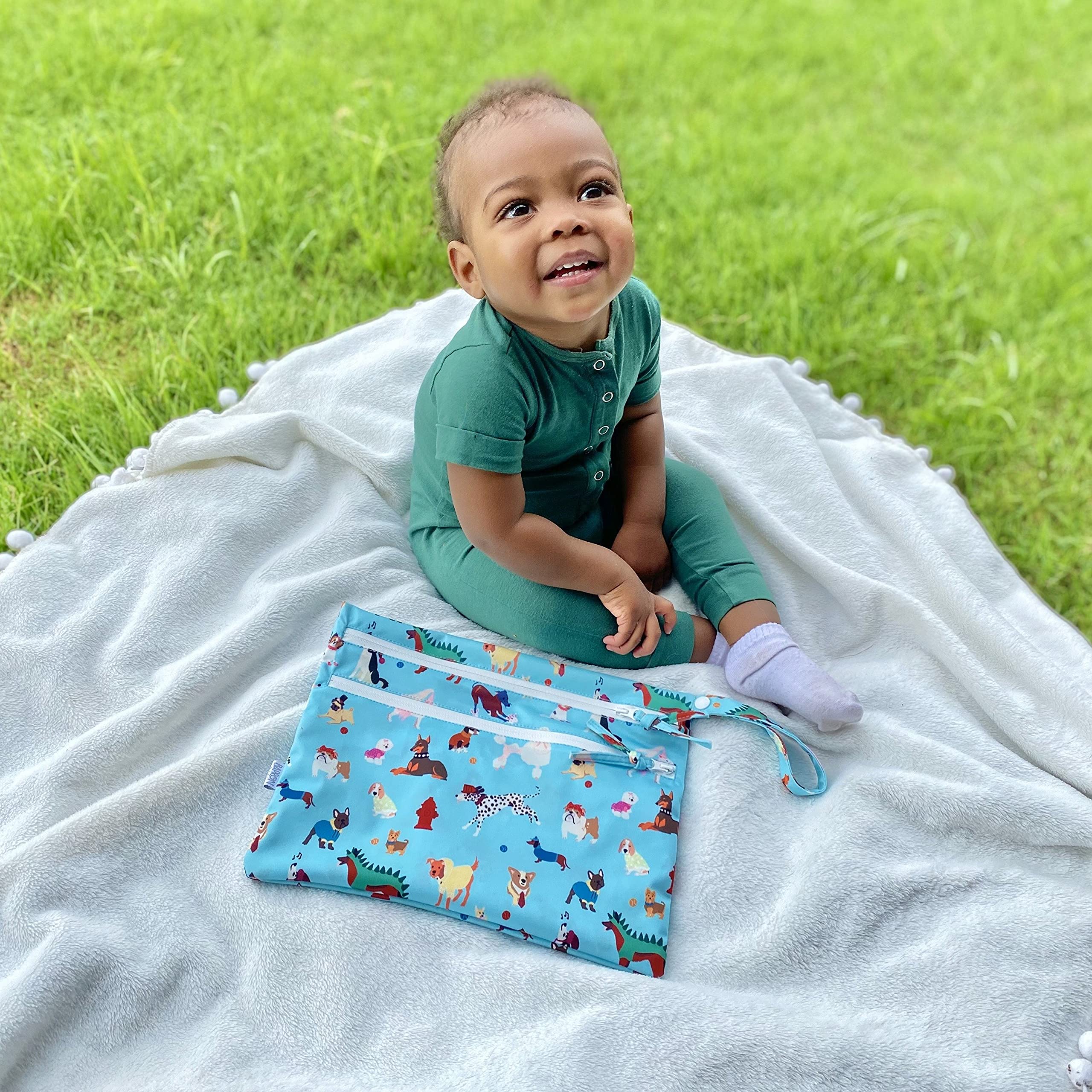 BapronBaby Dog Dress-Up Wet Dry Bag - Waterproof Two Zipper Pockets - Reusable for Mealtime, Diapers, Stroller, Snacks, Swimsuits - Machine Washable - 11" x 9"