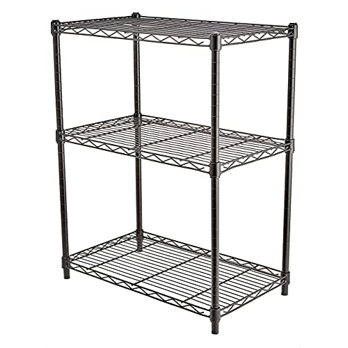 Amazon Basics 4-Shelf Shelving Storage Unit on 3'' Wheel Casters, Black (36L x 14W x 57.75H) & 3-Shelf Adjustable, Heavy Duty Storage Shelving Unit (250 lbs), Black (23.3L x 13.4W x 30H)
