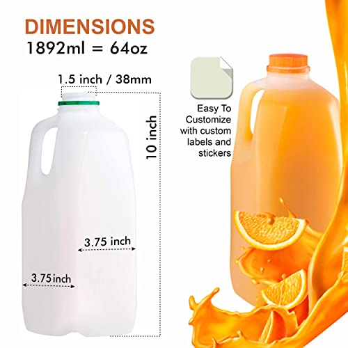 [10 PACK] Empty Plastic Juice Bottles with Tamper Evident Caps 64 OZ - Half Gallon, Smoothie Bottles - Ideal for Juices, Milk, Smoothies, Picnic's and even Meal Prep by EcoQuality Juice Containers