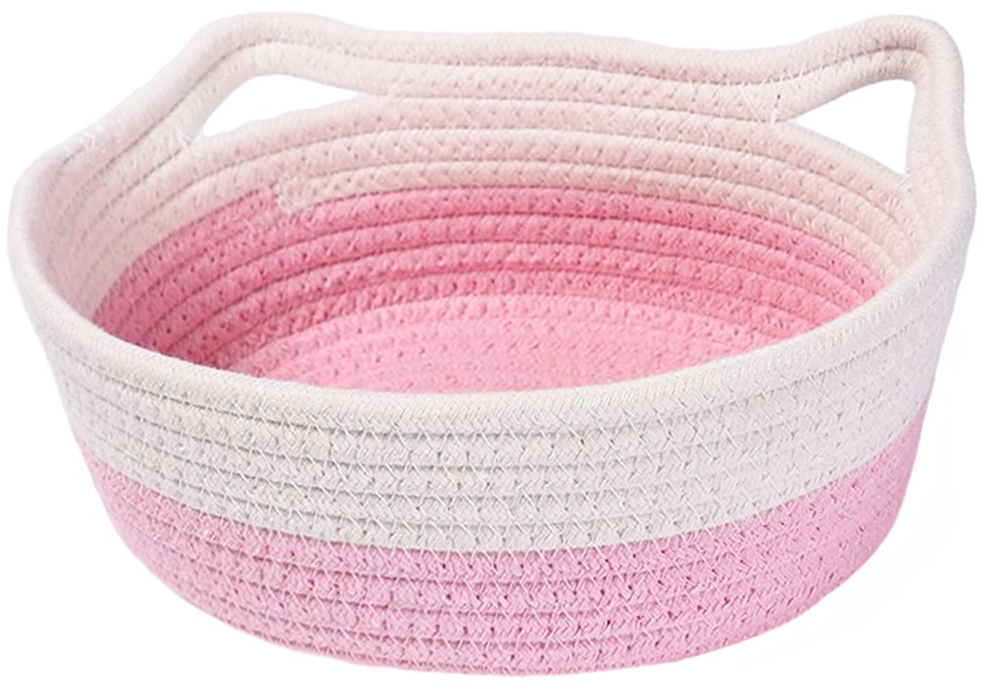 2-Pack Cotton Rope Baskets Lovely Woven Storage Organizer Round Open Dish for Fruits Jewelry Keys Toys Nursery Candy Gift Kids Room(Pink cat)