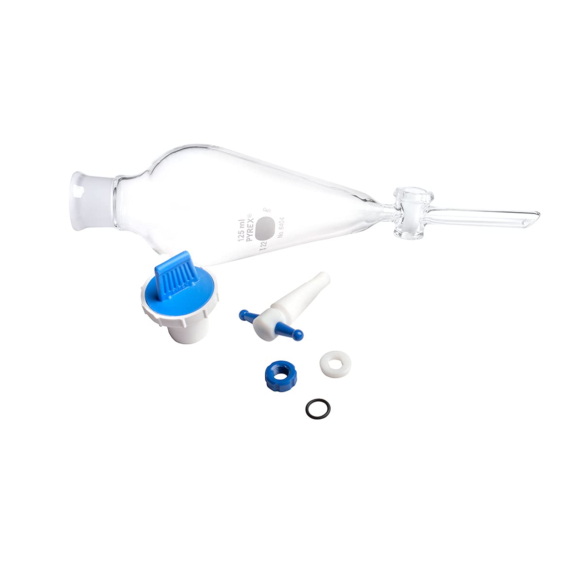PYREX Pear-Shaped Squibb Separatory Funnel - Borosilicate Glass Funnel with PTFE Product Standard Stopcock & Polyethylene Standard Taper Stopper β Premium Reusable Funnel - PYREX Lab Glassware, 1/Pk