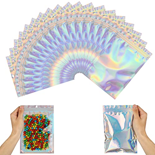 100 Pieces Resealable Holographic Bags-5.5x7.9''smell proof Foil Pouch Bags, Ziplock Bags for Party Favor Food Storage