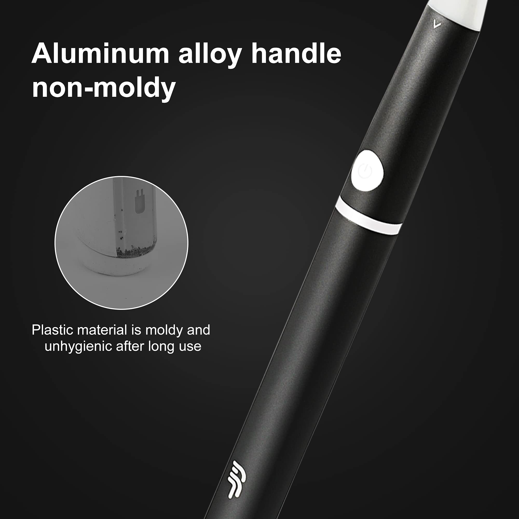 Flexforce Electric Toothbrush Suitable for Children and Adults with Replaceable AAA Battery and Brush Head, Metal Handle, Dupont Soft Hair, 180 Days, V1, Black