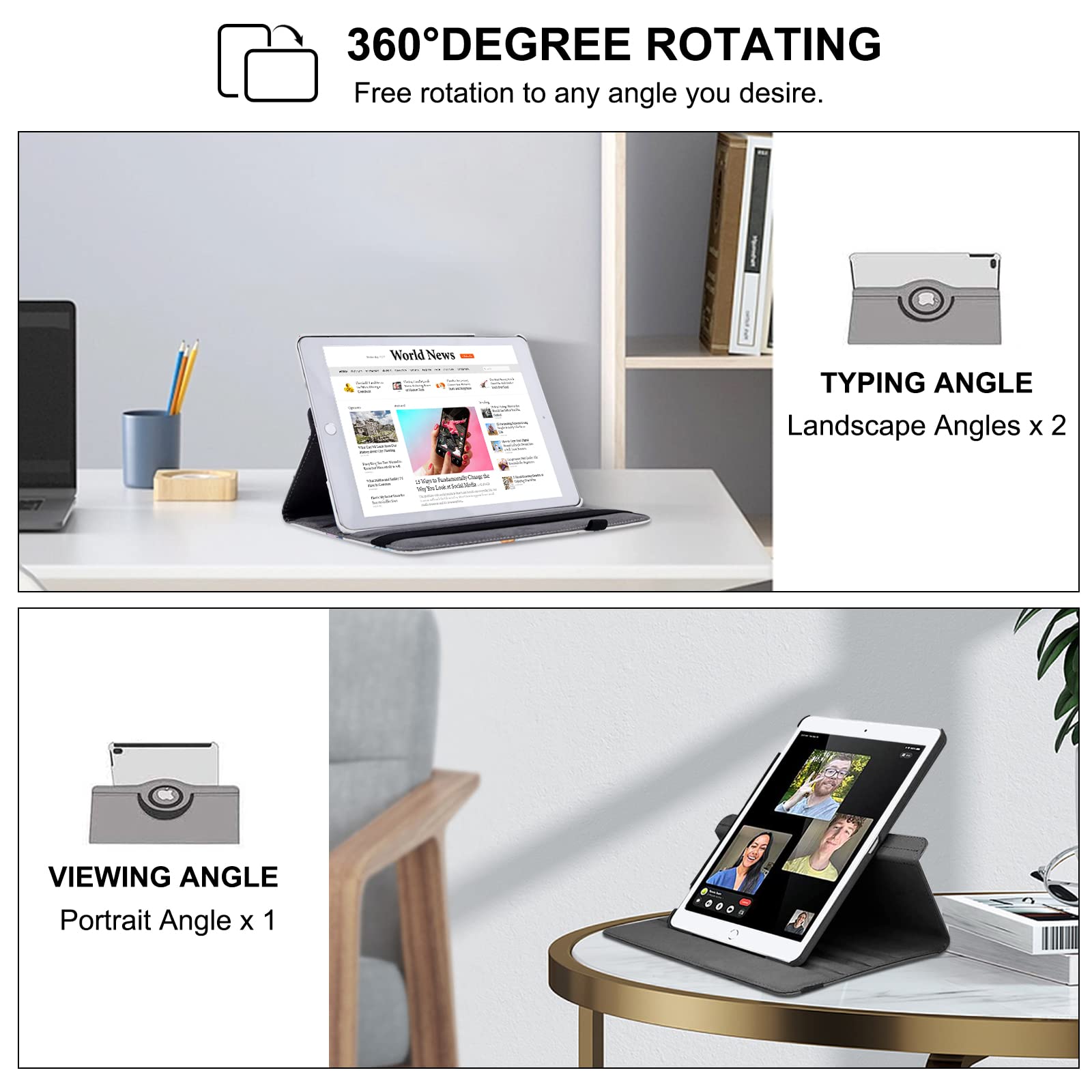 Rotating Case for iPad 9.7 Inch 2018 2017 / iPad Air 2 Case - 360 Degree Rotating Stand Protective Cover with Auto Sleep Wake for iPad 9.7 inch (6th Gen, 5th Gen) / iPad Air 2/ iPad Air (Black)