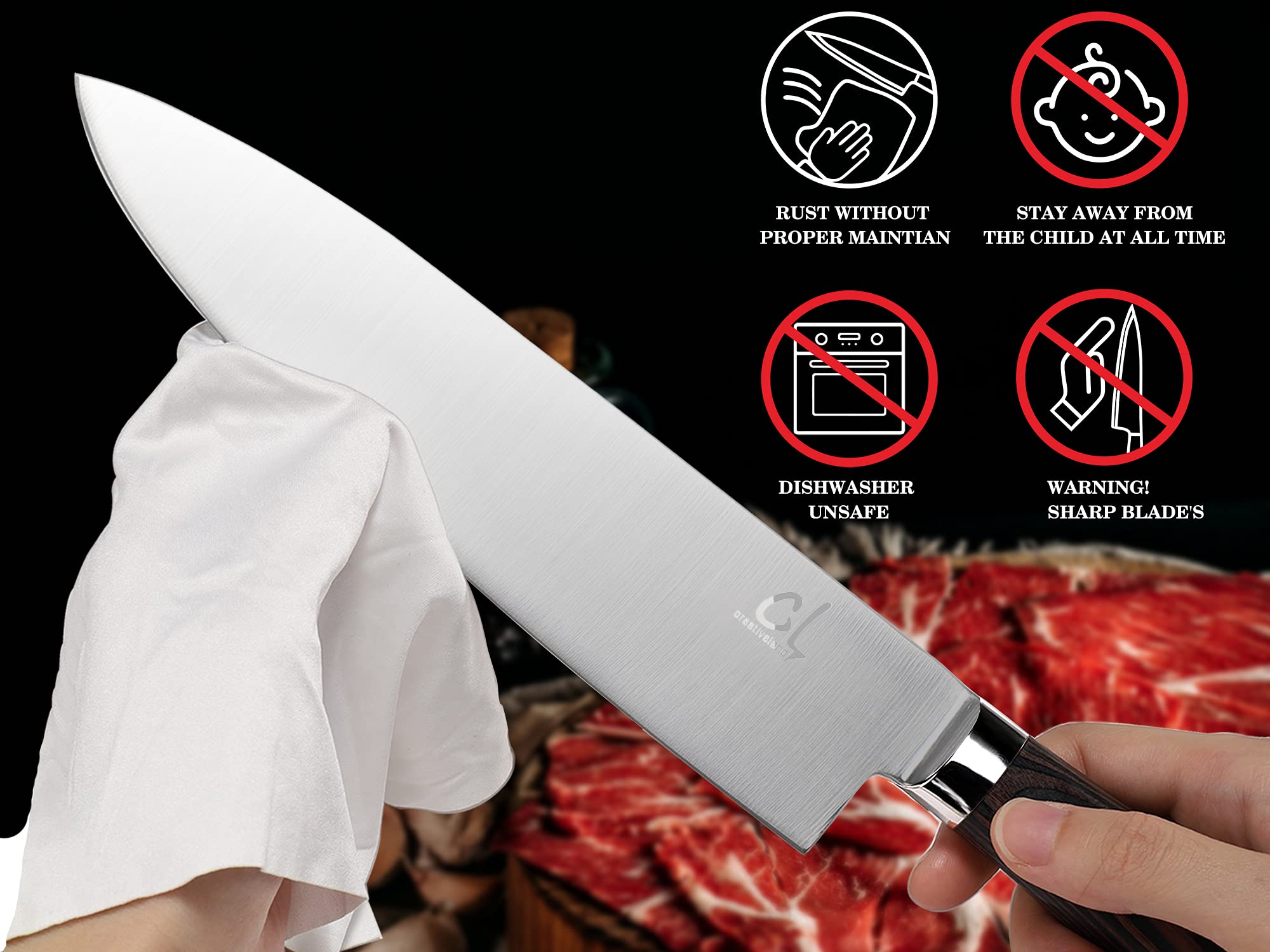 Chef’s Knife,Japanese Chopping & Meat Knife Gyuto Chef’s Knive Kitchen Cutting Knife’s for Cooking Santoku Knives Set,Forged High Carbon Chef Sharp Knife for Cutting Meat- CREATIVELAND