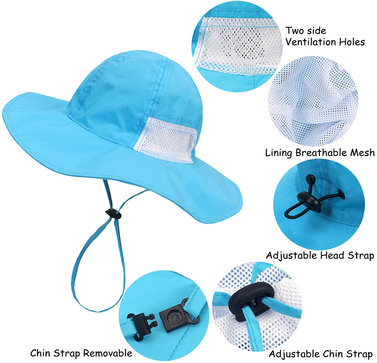 Baby Sun Hat Boys Girls Bucket Hat Sun UPF 50+ Protection Hats Wide Brim Kid Beach Summer Cap (Blue, 4~10Years)