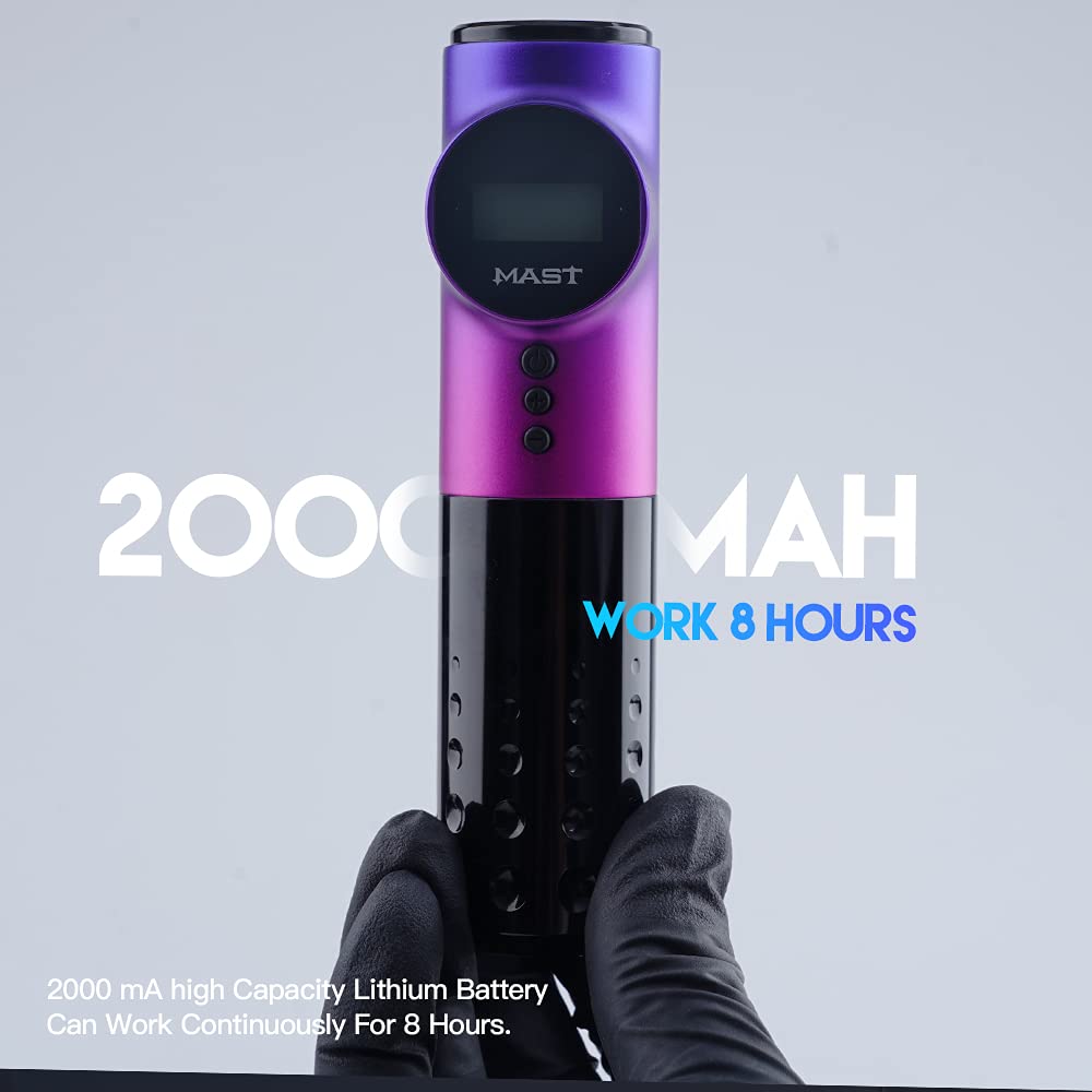 Mast Archer Wireless Tattoo Pen Machine, Rotary Tattoo Gun with Powerful Motor by Mcore, 2,000mAh Battery by Mastlabs for Run Long Time 3.5mm Stroke Gradient Purple