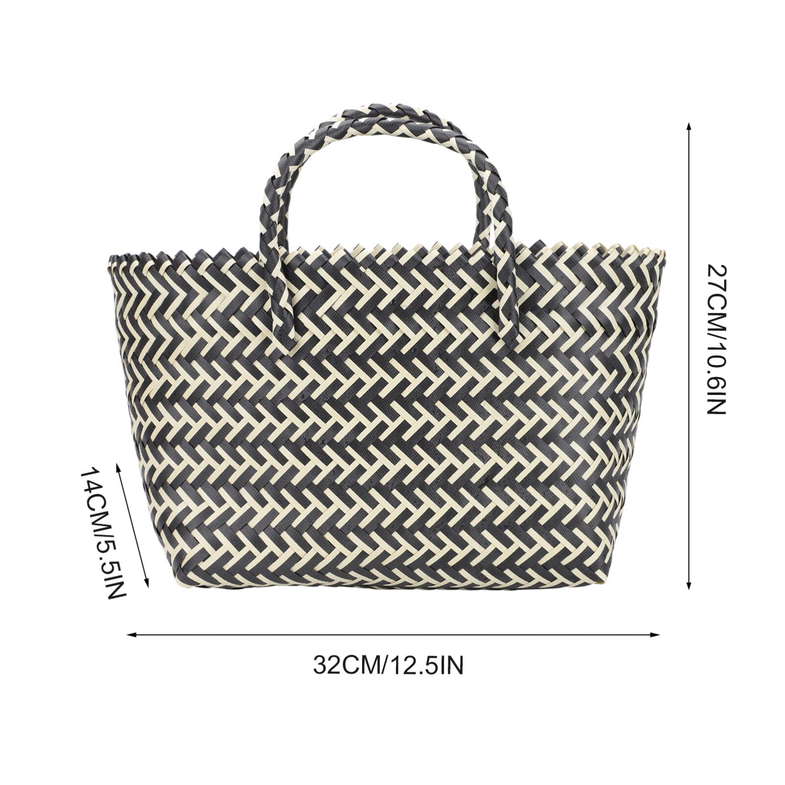 Cabilock Handmade Moroccan Market Basket Large Capacity French Wicker Basket Straw Beach Bag Vegetables Shopping Basket with Handle for Women Shopping Laundry Black