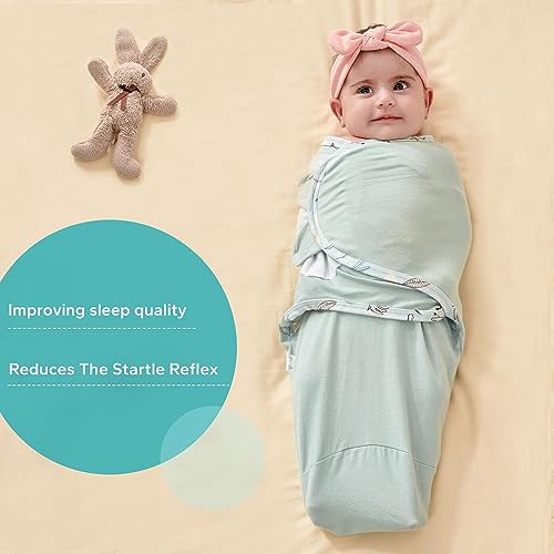 ZIGJOY Swaddle Blanket Cotton Knit Baby Wrap 3-6 Months, 0.5 Tog Newborn Wearable Swaddle Sleep Sacks,Adjustable 2 Pack Infant Sleep Sack for Baby Boy Girl(Green)