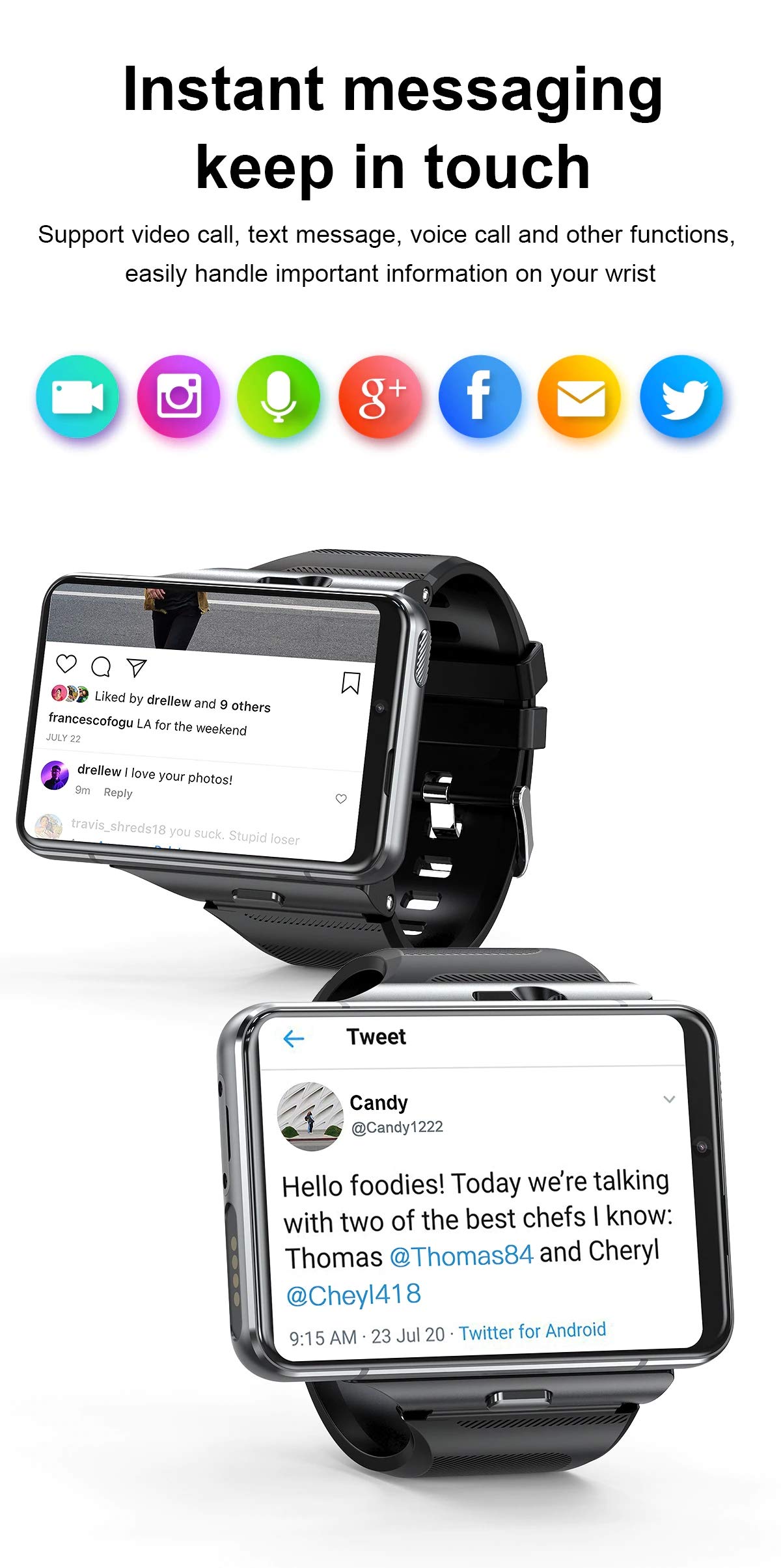 Rainbuvvy Smart Watch for Men, 4G Smartwatch for Android and iOS 2.88Inch Touch Screen Android 9.0 OS 4GB+64GB Activity Tracker with Face Unlock Dual Cameras WiFi GPS Detachable Band (Silver)