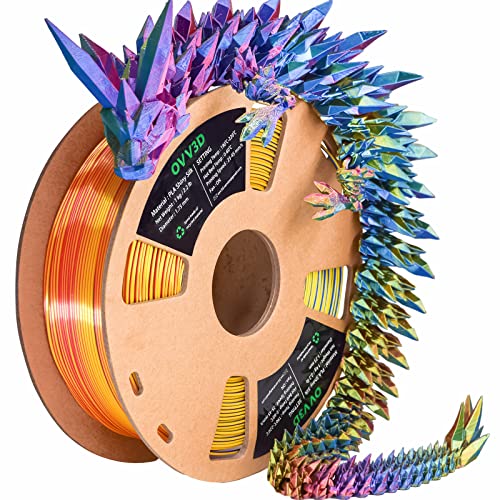 (2 Items) PLA Filament 1.75mm, 3D Printer Filament Silk Black Purple Green Blue and Red Purple Blue with Tri-Colors Rainbow PLA Filament Red-Yellow-Blue, Silk PLA Filament 1kg+4 * 200g