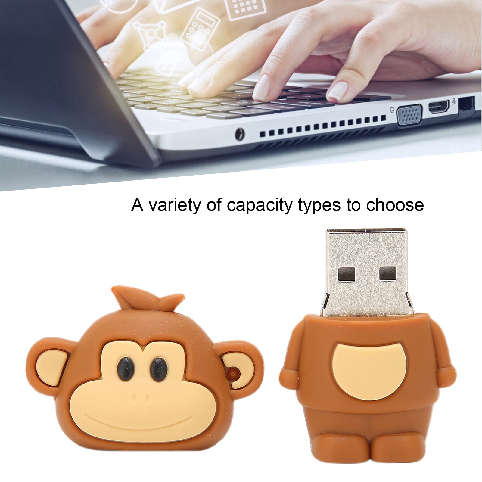 Kafuty-1 Cute USB Flash Drive, Cartoon Animal Monkey Thumb Drive, Pendrive Memory Thumb Stick, Gifts for School Students Kids Children Teacher Collegue Employees(64GB)
