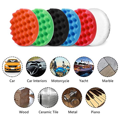 12 Pcs Buffing Polishing Pads 6 Inch Compound Buffing Sponge Pads Cutting Polishing Pad Kit for Car Buffer Polisher Compounding, Polishing and Waxing