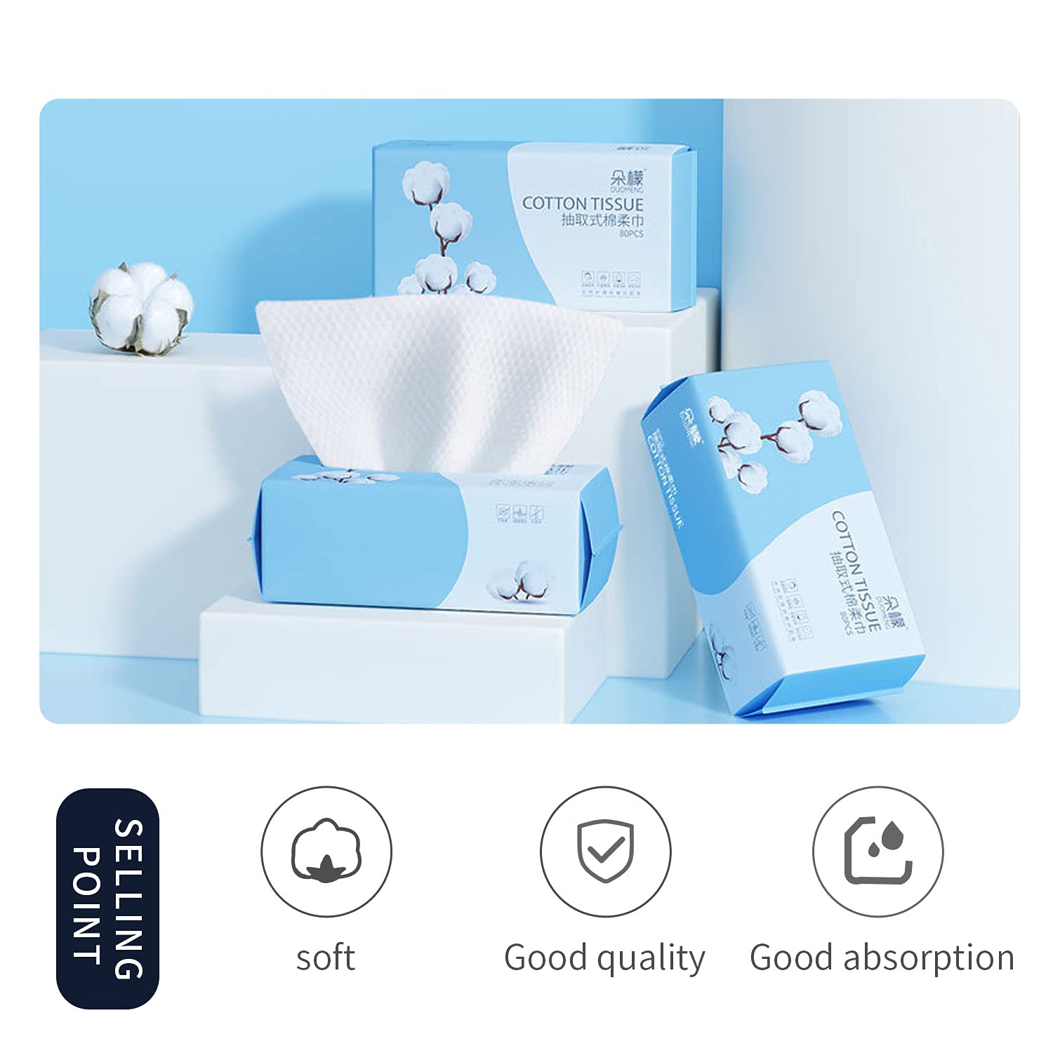 Cotton Facial Dry Wipes 100 Count, Deeply Cleansing Disposable Face Towel Wash Cloth, Multi-Purpose for Skin Care, Make-up Wipes, Face Wipes and Facial Cleansing