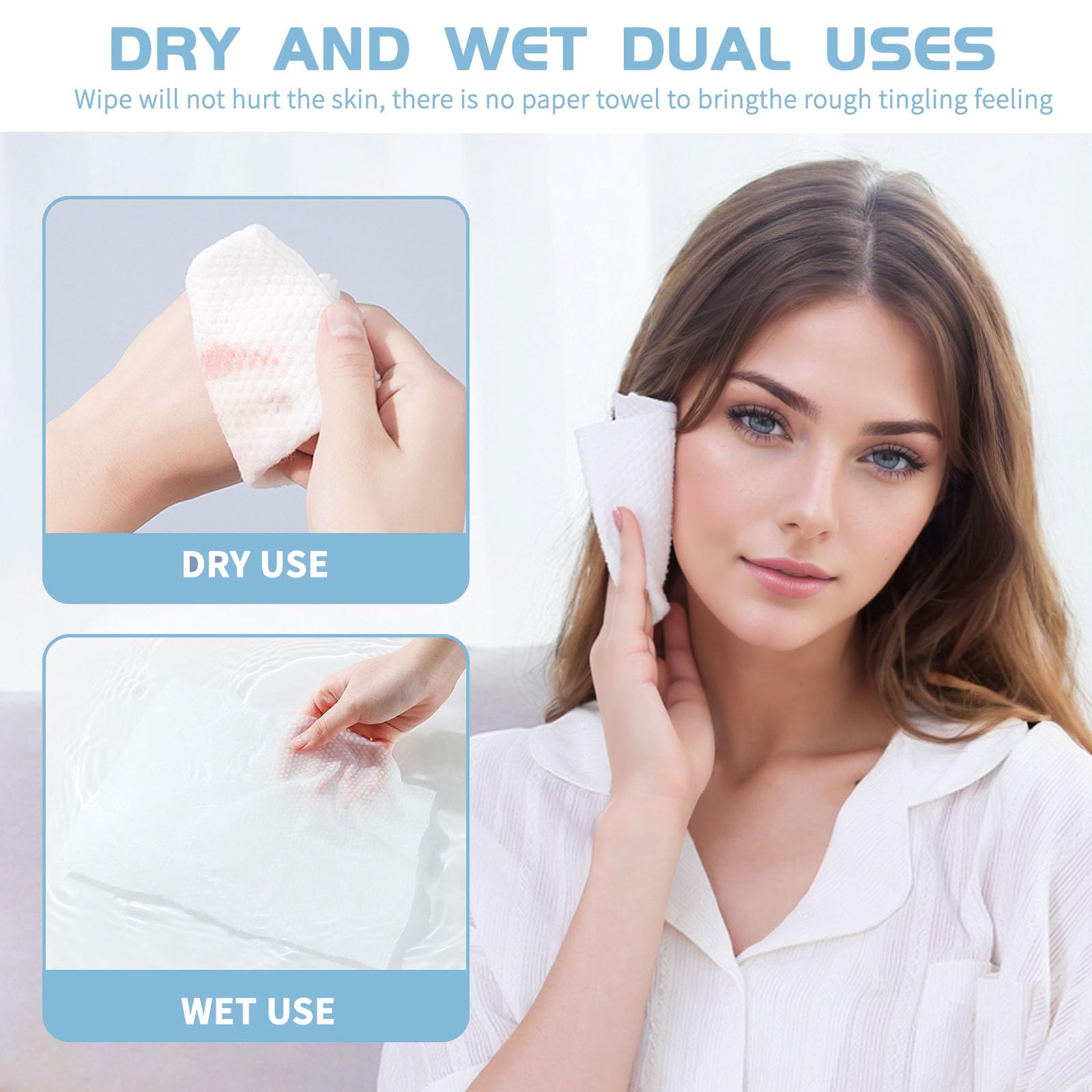 Cotton Facial Dry Wipes 100 Count, Deeply Cleansing Disposable Face Towel Wash Cloth, Multi-Purpose for Skin Care, Make-up Wipes, Face Wipes and Facial Cleansing