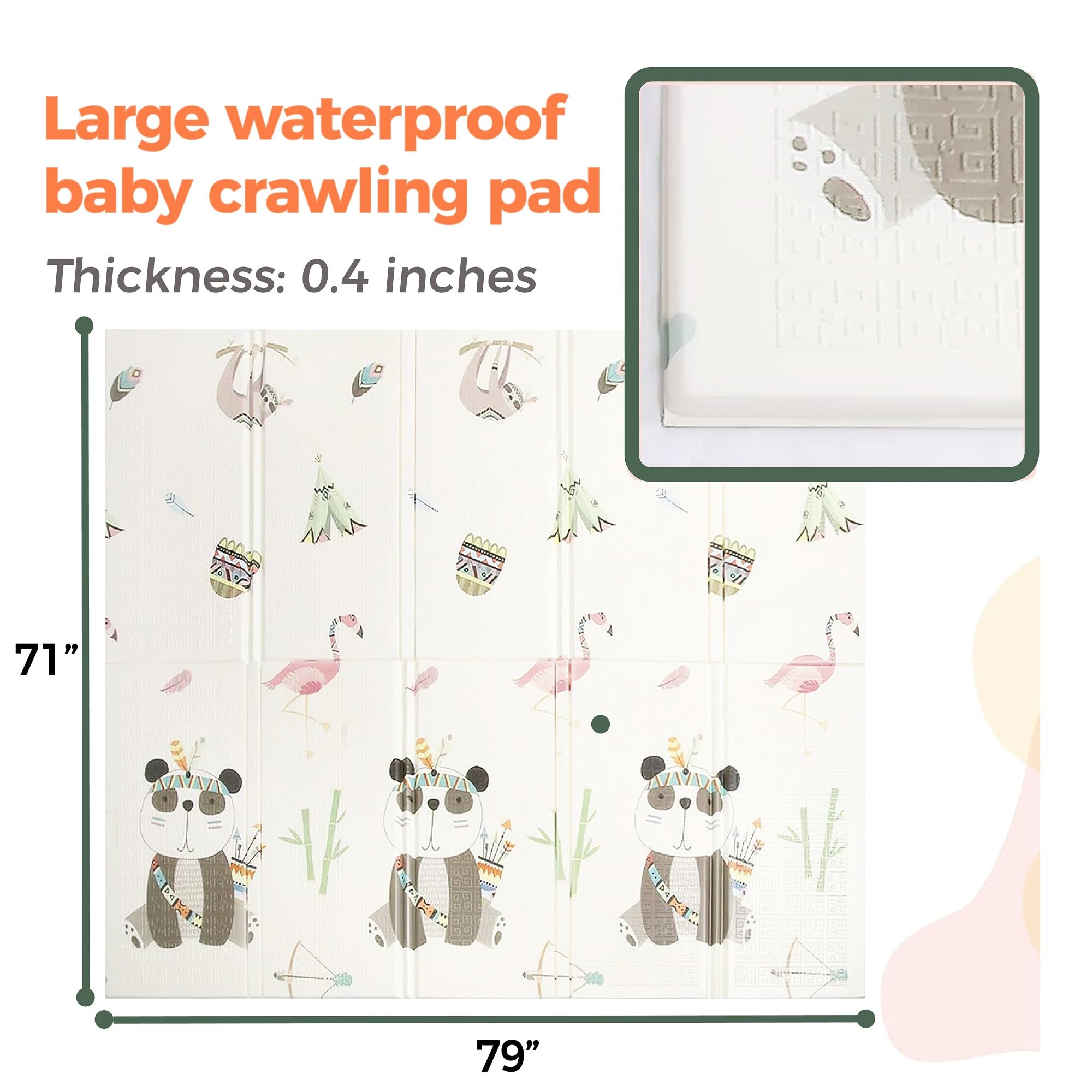 Baby Playmat for Crawling,0.6in Thick Extra Large Foldable Play Mat for Baby, Waterproof Non Toxic Anti-Slip Reversible Foam Playmat for Toddlers Kids(79 * 71 * 0.4)