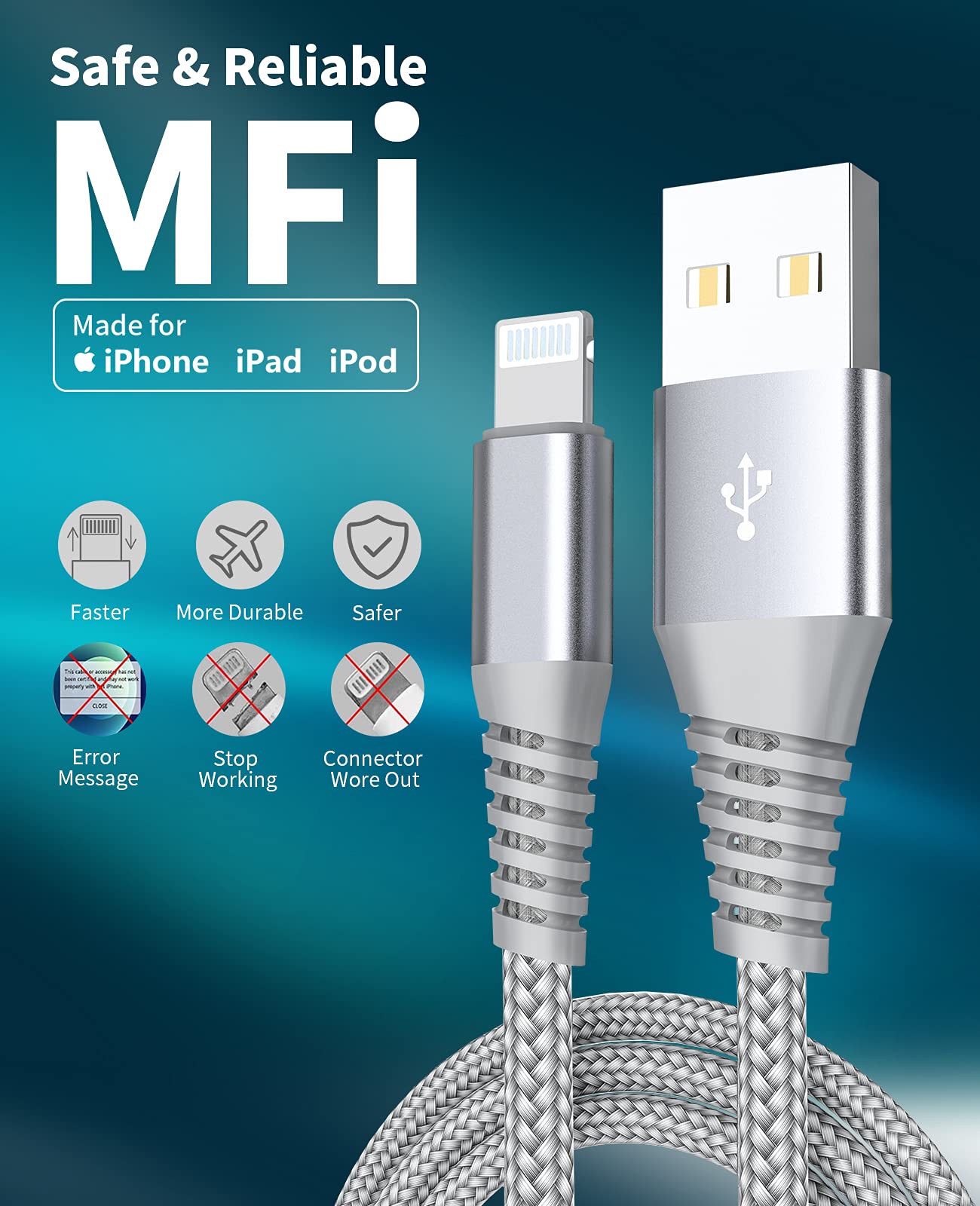iPhone Charger, [MFi Certified] Lightning Cable 3Pack 8inch Nylon Braided iPhone Charger Cable 2.4A Short USB Fast Charging Data Sync Transfer Cord for iPhone 14 13 12 11 XS XR X 8 7 iPad iPod