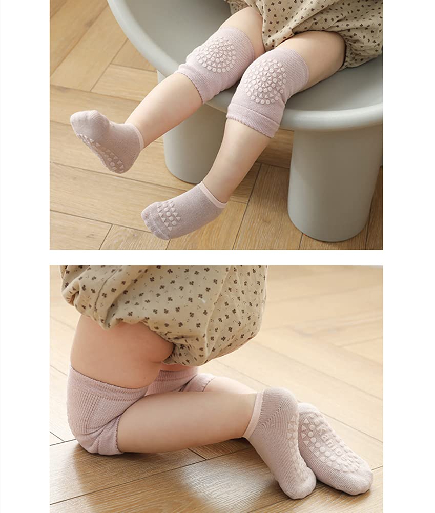 Unisex Toddler Non Slip Knee Pads and Socks Sets for Baby Boy Girls' Crawling Learn to Walk 6-15 Months
