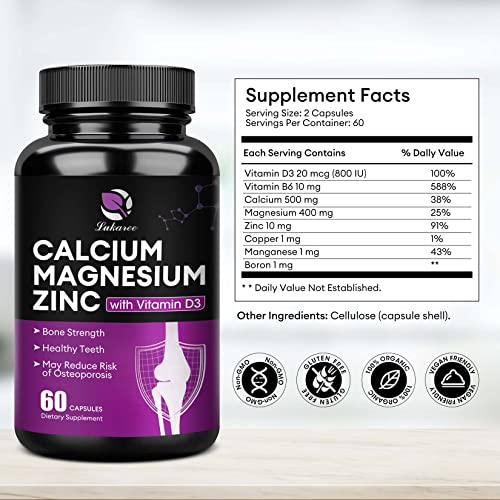 (2 Pack) Calcium Magnesium Zinc Health Bone Support Formula, with Vitamin D3, B6, Mn, and Cu for Immune Support, Non-GMO Dietary Supplement 120 Veg Caps
