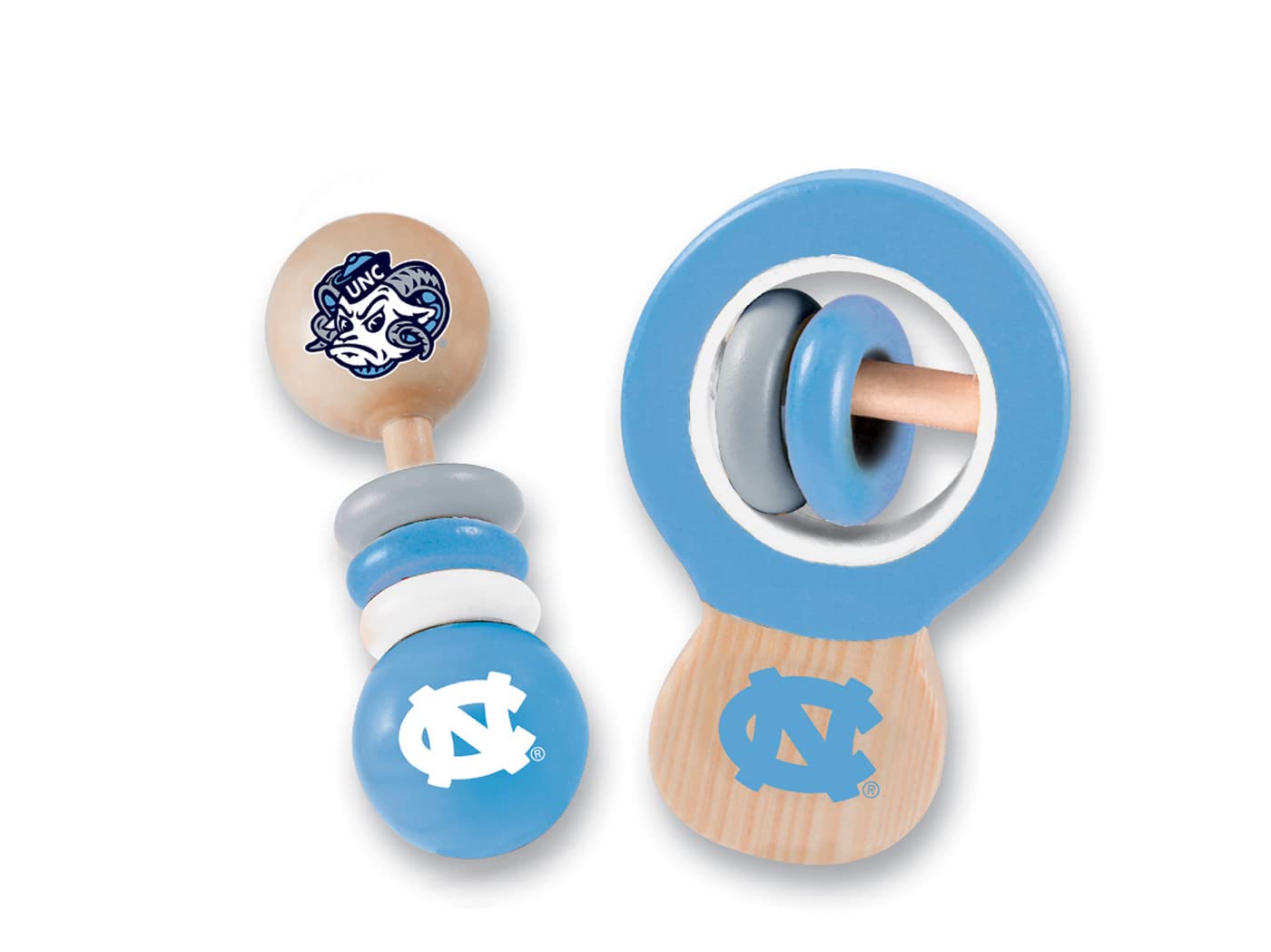 BabyFanatic Wood Rattle 2 Pack - NCAA UNC Tar Heels - Officially Licensed Baby Toy Set