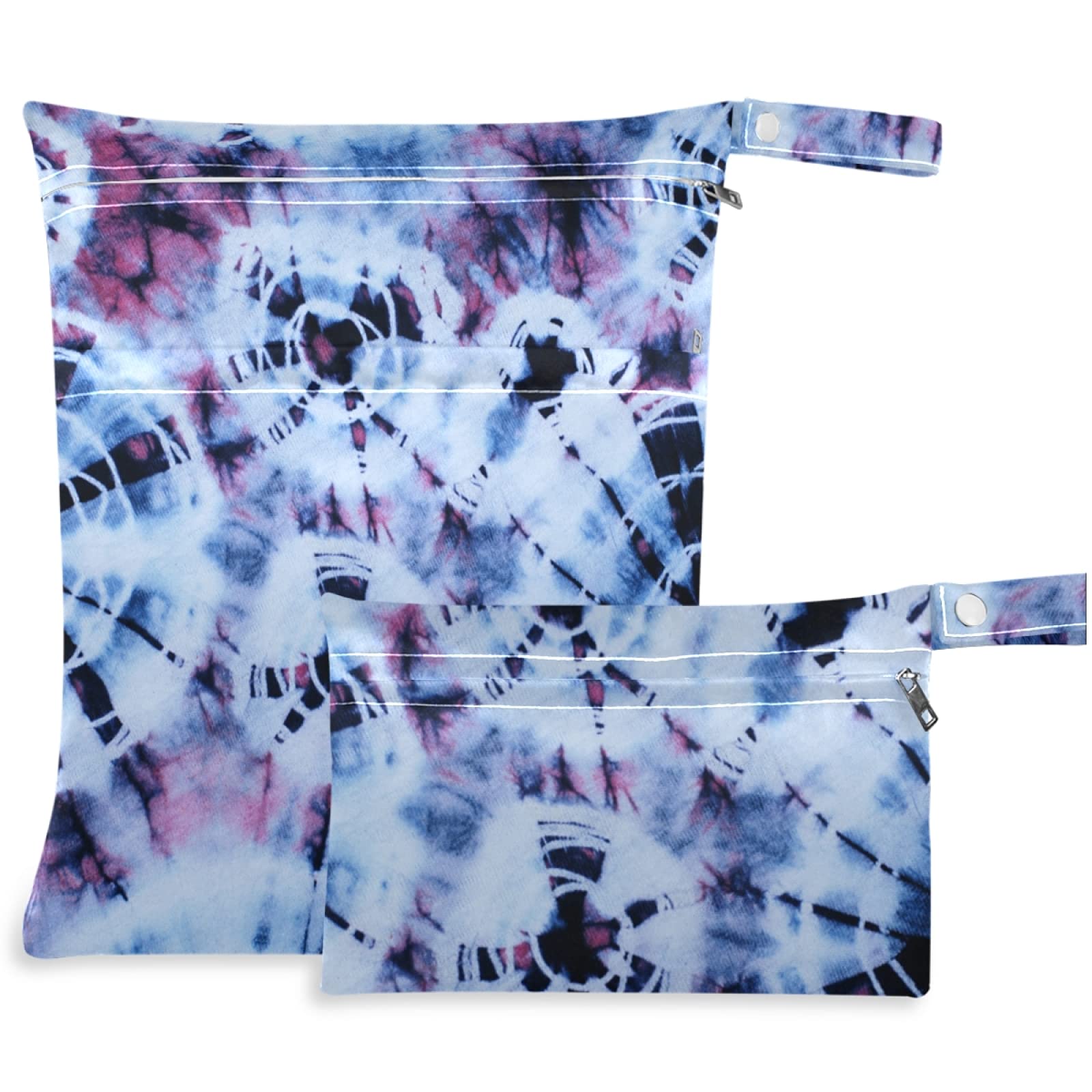 visesunny Tie Dye Pattern 2Pcs Wet Bag with Zippered Pockets Washable Reusable Roomy Diaper Bag for Travel,Beach,Daycare,Stroller,Diapers,Dirty Gym Clothes,Wet Swimsuits,Toiletries