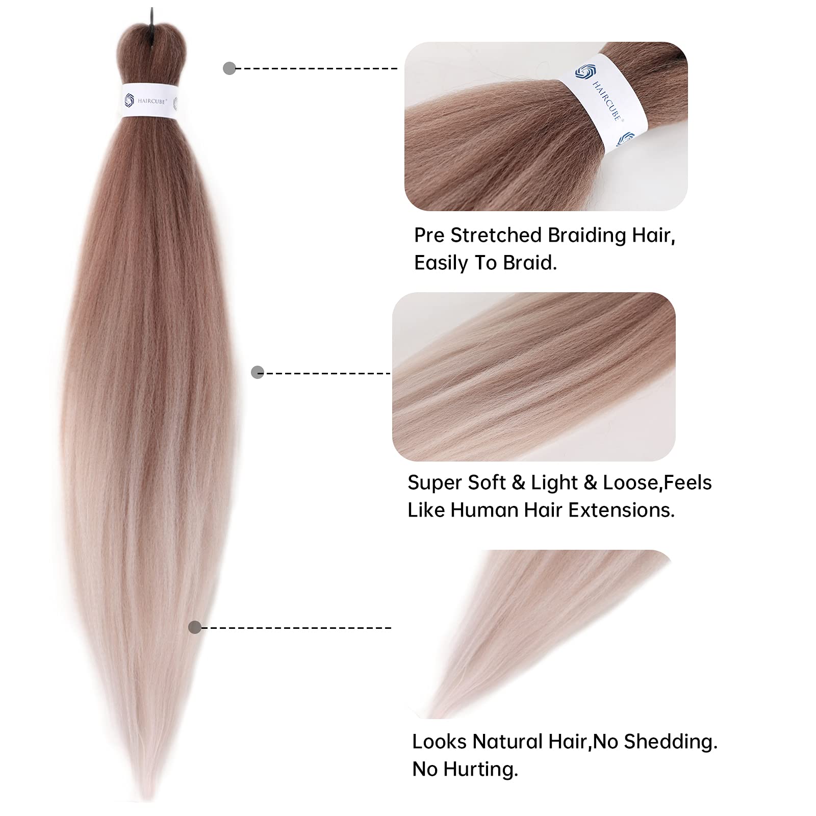 Pre-Stretched Braiding Hair Extensions 26 Inch 6 packs Ombre Braiding Hair Hot Water Setting Professional Soft Yaki Synthetic Crochet Braids(Ombre Brown)