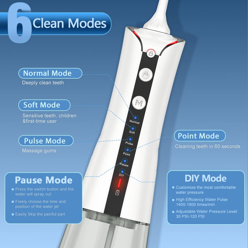 TUREWELL Water Flosser for Teeth with DIY Modes, Rechargeable and Portable Dental Oral Irrigator,300ML Water Tank with IPX7 Waterproof for Home Travel