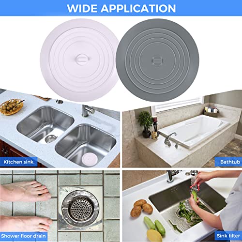 (2 Pack) Silicone Tub Stopper, Premium Bathtub Drain Stopper, One of The Best Sealing Sink Stopper, Upgraded Drain Plug for Kitchens, Bathrooms and Laundries (6 inches) (White&Grey)