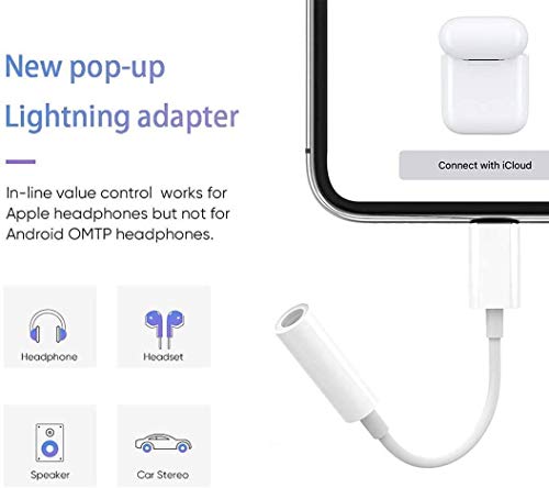 [Apple MFi Certified] for iPhone 3.5mm Headphone Adapter, 2-Pack Lightning to 3.5mm AUX Audio Stereo Headphone Connector Compatible for iPhone 11/XS/XR/X 10 8 7, iPad, Support Music Control + Calling