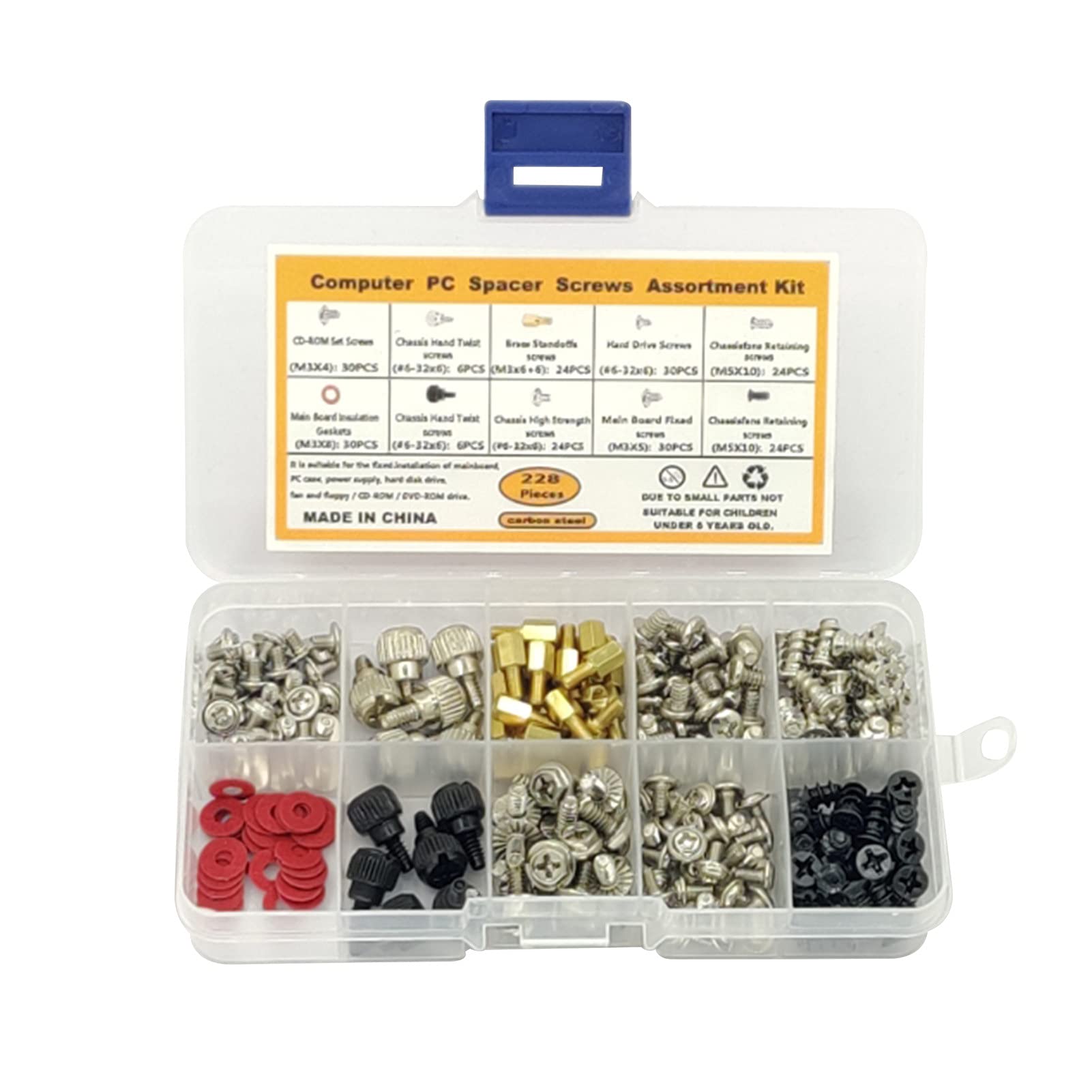qiguch66 228Pcs Screw Set High Strength Sturdy Carbon Steel Computer Screw Standoffs Kit for Hard Drive