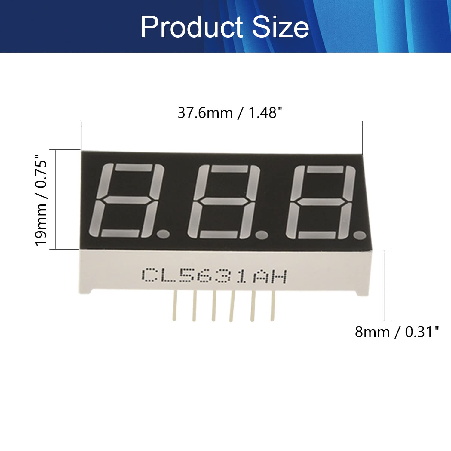 Bettomshin 20Pcs LED Digital Tube Common Cathode 12 Pin 3 Bit 1.48 x 0.75 x 0.31inch(LxWxH) 0.56" Red Display Digital Tube 5631A