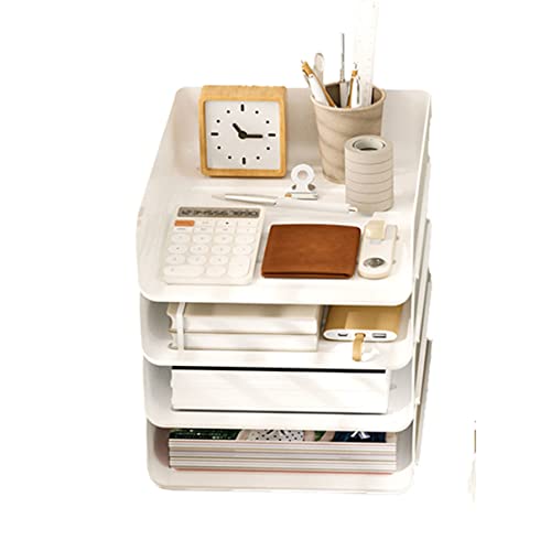 (4pcs Pack) HKeeper Stackable Paper Trays,Letter Tray Organizer,Office Desktop Organizer,A4 Paper Holder,Supplies Magazine,File Documents,Receipts（White）