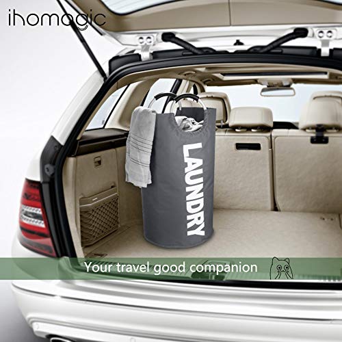 IHOMAGIC Extra Large Laundry Hamper 120L - Collapsible Laundry Bag with Comfortable Handle - Folding Laundry Basket Dirty Clothes Storage Bin for Bathroom, Bedroom (XL, Dark Grey)