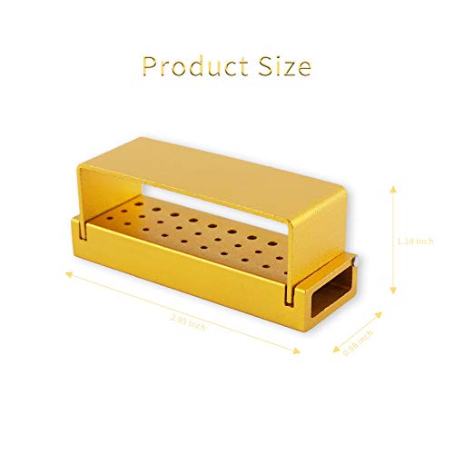 30 Holes Dental Burs Holder Diamond Burs Drill High Speed Block Aluminum Autoclavable Box, Disinfection Bur Organizer Station Opening Box Case with Cover Reusble - Gold