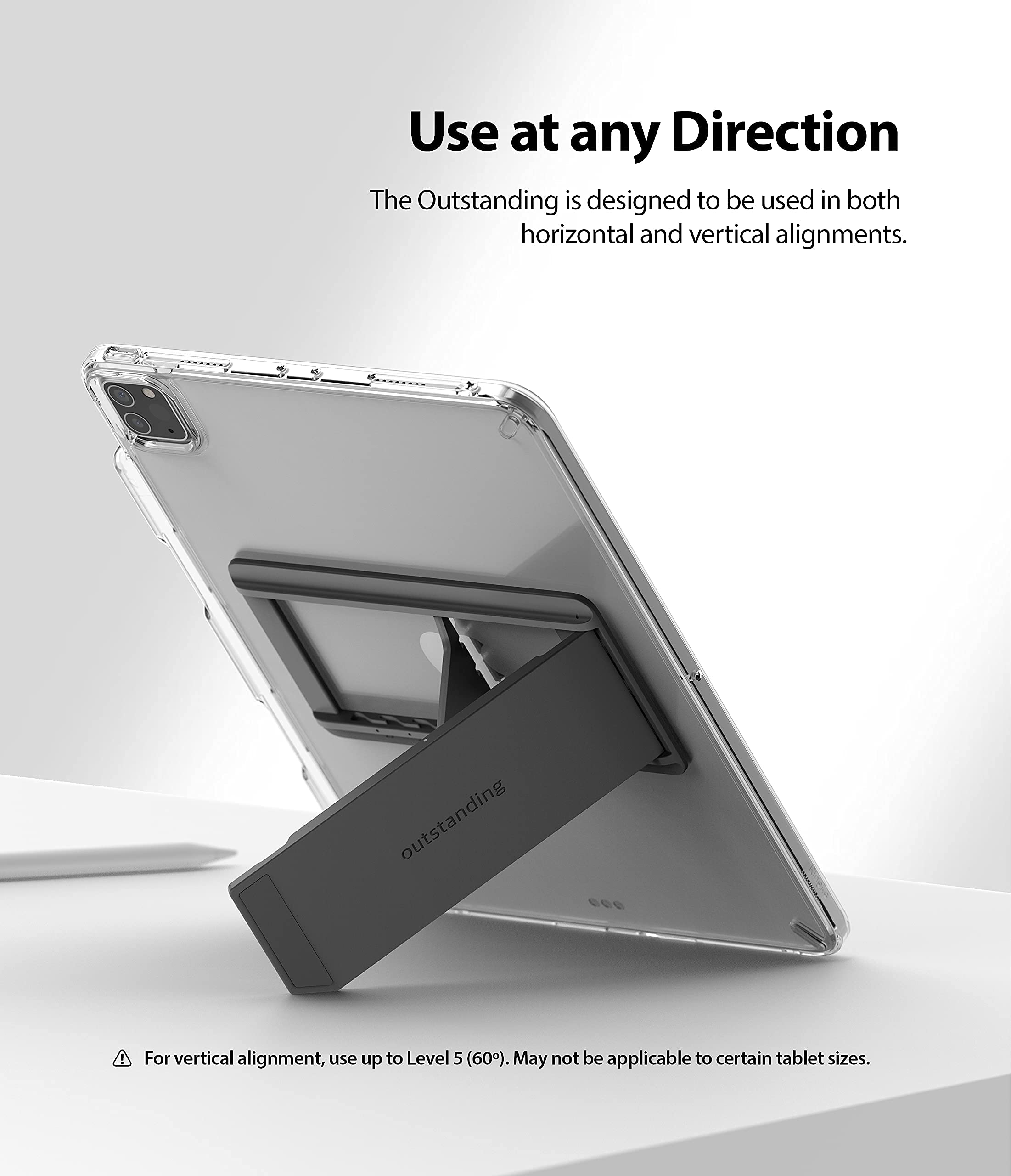Ringke Outstanding Universal Tablet Stand Spring-Action Kickstand Multi Angle Adhesive Attachment for iPad Tablets, E-Reader, and More - Dark Gray
