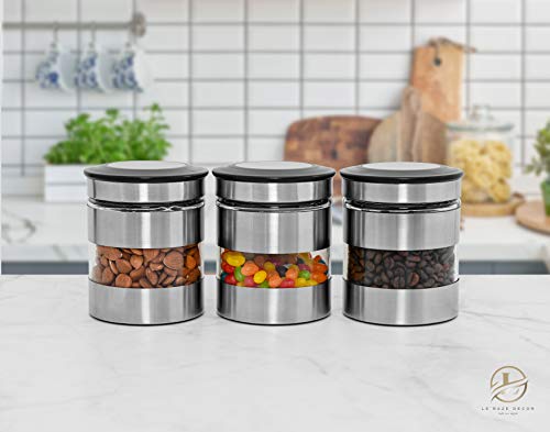 Le'raze Airtight Food Storage Container for Kitchen Counter with Window, [Set of 3] Canister Set Ideal for Flour Tea, Sugar, Coffee, Candy, Cookie Jar.