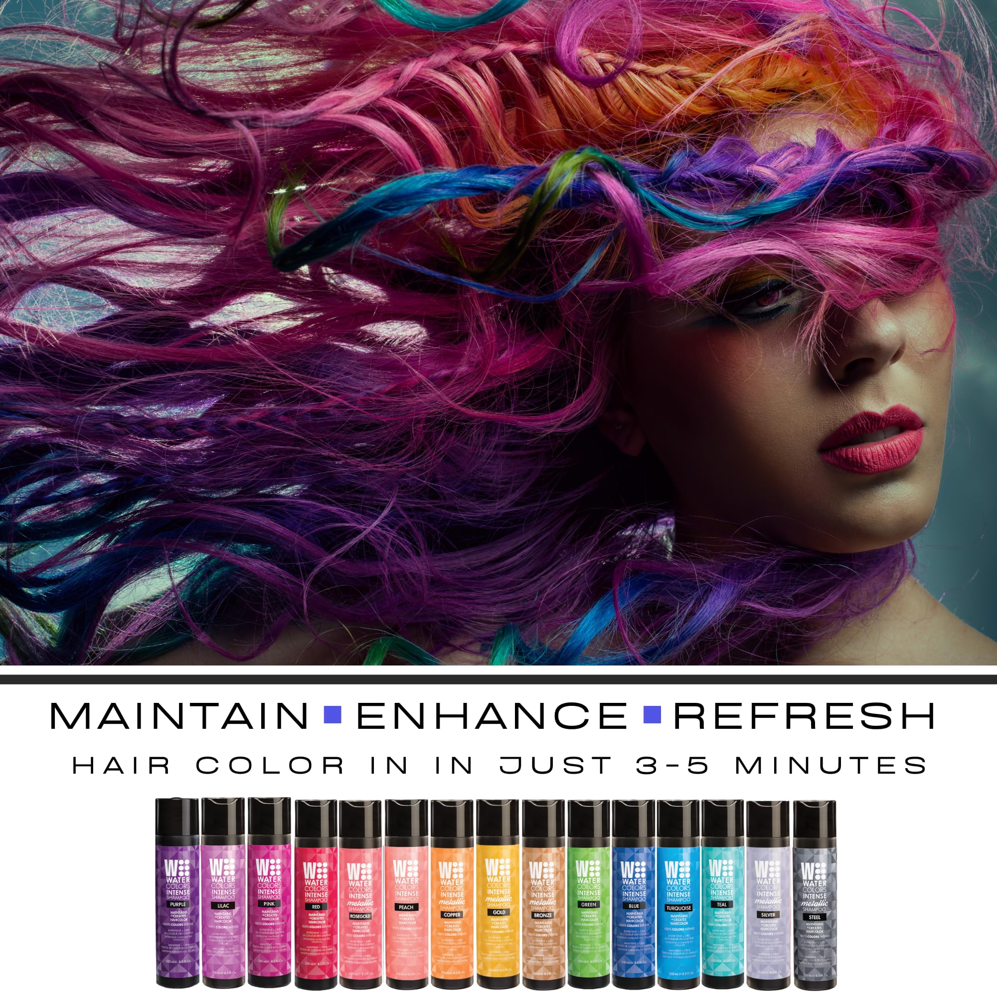 Watercolors INTENSE METALLIC Semi Permanet Color Depositing Shampoo-Sulfate & Paraben Free to Maintain & Enhance Hair Color 8 fl oz - STEEL (2 Count)