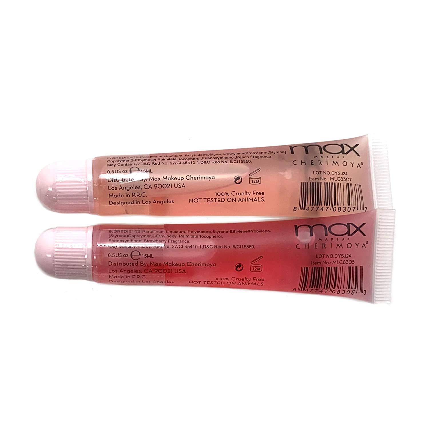 Cherimoya MAX Makeup Clear Lip Polish bulk (36 Pieces) Peach/Strawberry