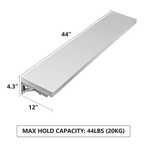 4FT Stainless Steel Shelf Folding Concession Shelf Frame Aluminum Alloy Surface Board for Food Serving Window Restaurants Commercial Home(44" L x 12" W)