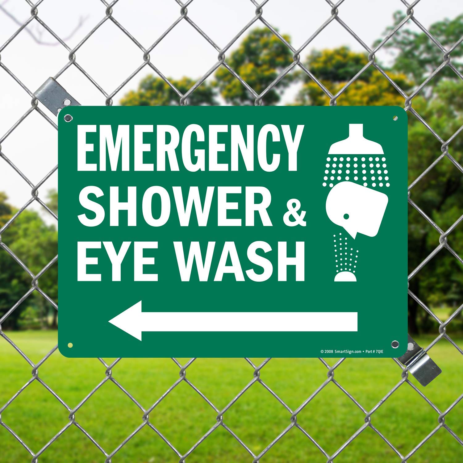 "Emergency Shower & Eye Wash" Sign with Left Arrow by SmartSign | 10" x 14" Aluminum
