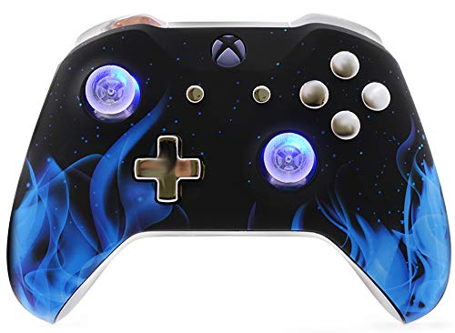 "Chromium Blue Fire" UN-MODDED Custom Controller compatible with Xbox One S Unique Design (with 3.5 Jack)