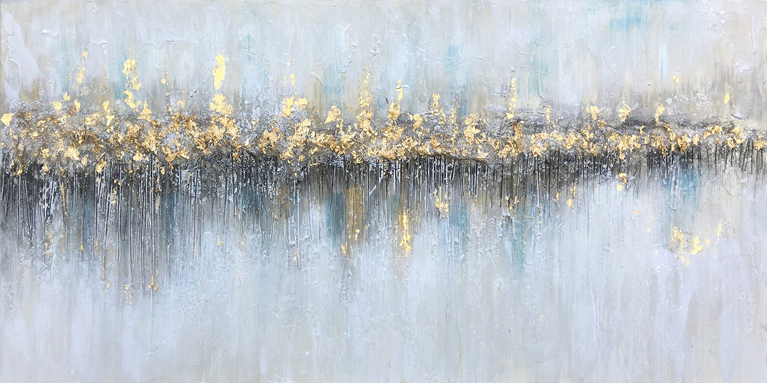"Glowing from Afar" Oil Painting Prints on Wrapped Canvas, Wall Art Decoration for Office Living Room Bedroom, 47x23.5 inch