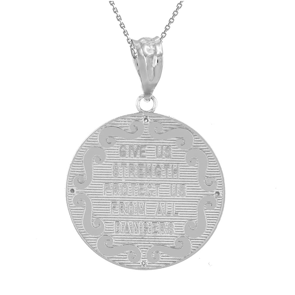 .925 Sterling Silver Saint Michael The Archangel White Cubic Zirconia Accented 1β Medal Pendant Necklace with Rolo Chain - 20" Chain